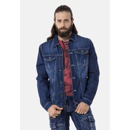 Cipo & Baxx Jeansjacke CIPO & BAXX "CJ289", Herren, Gr. L, dunkelblau, Stoff, 100% Baumwolle, unifarben, regular fit normal, V-Ausschnitt, 1-Knopf-Manschette, Jacken Jeansjacke, mit Knopfleiste