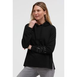 Kapuzensweatshirt SOCCX, Damen, Gr. L, schwarz, Sweatware, Material: 58% Polyester, 35% Viskose, 7% Elasthan, bedruckt, regular fit normal, Rundhals, eingesetzt Rippb&uuml;ndchen, Sweatshirts, mit Seitenschlitze