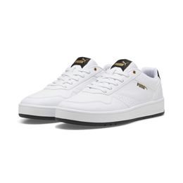 Sneaker Puma "Court Classic Sneakers Erwachsene", Damen, Gr. 35,5, wei&szlig; schwarz gold, Obermaterial: Synthetik. Futter: Textil. Innensohle: Textil. Laufsohle: Gummi, Schuhe Sneaker