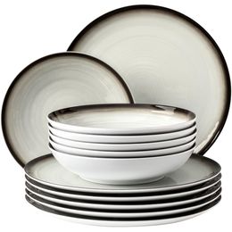 Tafelservice Seltmann Weiden "Geschirr-Set, 12 Teile, Terra Corso", wei&szlig; (wei&szlig;, anthrazit, beige, grau), 12 Stk., Porzellan, Geschirr-Sets, Tafelservice, Geschirr, Teller Set, wei&szlig;, Made in Germany, 12 Teile, f&uuml;r 6 Personen