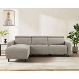 Ecksofa OTTO HOME "SKAANE Struktur, L-Form, 274 cm, manuelle/elektrische Relaxfunktion", creme, B:274cm H:100cm T:181cm, 100% Polyester, Sofas, Ecksofa, 274 cm, mit Kopfteilverstellung und man. oder elektr. Relaxfunktion
