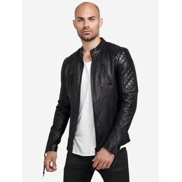 Lederjacke Trueprodigy "Franky Abgesteppte Details an der Schulter und Logo Applikation", Herren, Gr. L, schwarz, Obermaterial: 100% Schafsleder sheepskin., slim fit, Jacken