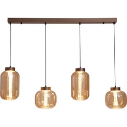 Searchlight LED Pendelleuchte "Lille LED 4Lt LED-Pendelleuchte, Latte-Metall und Bernsteinglas", Energieeffizienz: G (A-G), gold (latte), H: 40cm, 1 Stk., Leuchten, LED Pendelleuchte