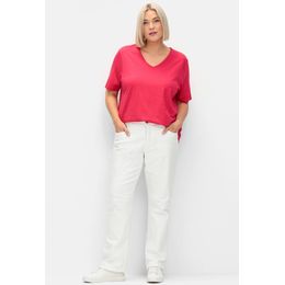 Kurzarmshirt sheego "T-Shirt", Damen, Gr. 48/50, pink (sorbet pink), 50% Baumwolle, 50% Modal, unifarben, V-Ausschnitt, Shirts