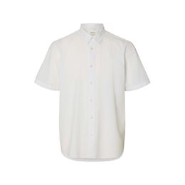 Kurzarmhemd Selected "SLHREGSUN SS SHIRT CLASSIC D", Herren, Gr. L, N-Gr, hellwei&szlig;, Web, Obermaterial: 71% Baumwolle, 29% Leinen, unifarben, regular fit normal, Hemden
