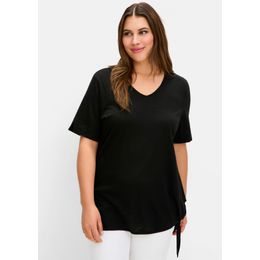sheego Gro&szlig;e Gr&ouml;&szlig;en Kurzarmshirt aus Flammgarn-Jersey, schwarz, Gr&ouml;&szlig;e 48 - Damen