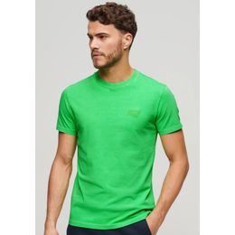 Rundhalsshirt Superdry "ESSENTIAL LOGO EMB NEON TEE", Damen, Gr. L, gr&uuml;n (dry fluro lime), Single Jersey, Obermaterial: 100% Baumwolle, unifarben, h&uuml;ftlang, Rundhals, Shirts Rundhalsshirt