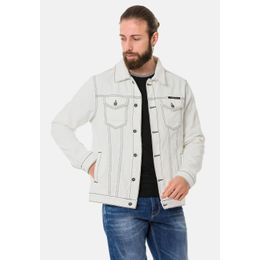Cipo & Baxx Jeansjacke CIPO & BAXX "CJ289", Herren, Gr. L, wei&szlig;, Stoff, 100% Baumwolle, unifarben, regular fit normal, V-Ausschnitt, 1-Knopf-Manschette, Jacken Jeansjacke, mit Knopfleiste