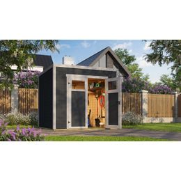 Gartenhaus Weka "BATU 2, 28 mm, Flachdach", grau (dunkelgrau), ohne Fu&szlig;boden, ohne Dacheindeckung, Massivholz, Gartenh&auml;user, Gartenhaus, 28 mm starke Blockbohlen, in verschiedenen Farben