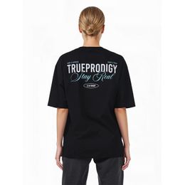 Oversize-Shirt Trueprodigy "Lou F Logo Print Oversized Rundhals", Damen, Gr. L, schwarz, Obermaterial: 100% Baumwolle CO., Rundhals, Shirts