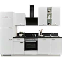 K&uuml;che KOCHSTATION "KS-Bari", wahlw. mit E-Ger&auml;ten & Geschirrsp&uuml;ler", wei&szlig; (k&uuml;che: wei&szlig;, korpus: wei&szlig;, arbeitsplatte: schwarz steinstruktur), B:280cm T:60cm, Komplettk&uuml;chen-Sets, K&uuml;chenzeile, Soft-Close-Funktion und Vollauszug, vormontiert, Breite 280 cm