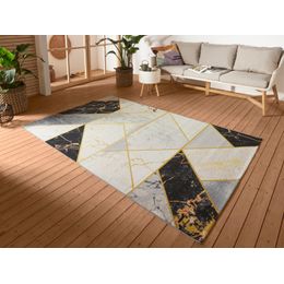 Outdoorteppich Hanse Home "Noble", schwarz (schwarz,grau,goldfarben), B:160cm H:3mm L:235cm, Polyester, Polypropylen (PP), Teppiche, Outdoorteppich, In-& Outdoor, Teppich, Wetterfest, Balkon, Garten, Wohnzimmer, Gold