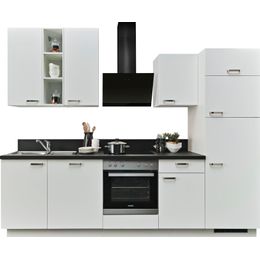 K&uuml;che KOCHSTATION "KS-Bari", wahlw. mit E-Ger&auml;ten & Geschirrsp&uuml;ler", wei&szlig; (k&uuml;che: wei&szlig;, korpus: wei&szlig;, arbeitsplatte: schwarz steinstruktur), B:280cm T:60cm, Komplettk&uuml;chen-Sets, K&uuml;chenzeile, Soft-Close-Funktion und Vollauszug, vormontiert, Breite 280 cm