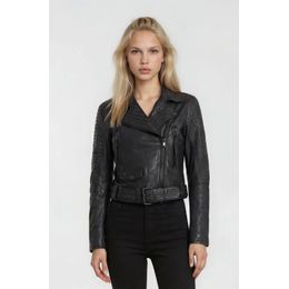 Lederjacke Trueprodigy "Raven mit Nieten und Rei&szlig;verschluss Details", Damen, Gr. L, schwarz, Obermaterial: 100% Schafsleder sheepskin., slim fit, Jacken