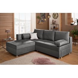 Ecksofa Home Affaire "Italia L-Form, B: 217 cm", grau (anthrazit), B:217cm H:80cm T:182cm, Struktur fein (100% Polyester);Microfaser PRIMABELLE(100% Polyester);Samtoptik (100% Polyester), Sofas, Ecksofa, Bettfunktion, Bettkasten & 1 Zierkissen, Federkern