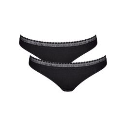 Brasilslip Sloggi "GO Ribbed", Damen, Gr. XL, schwarz, Feinripp, Obermaterial: 95% Polyamid, 5% Elasthan, clean, unifarben, figurbetont, Unterhosen, Feinripp, Stretch-Spitze, bequem, weich, elastisch