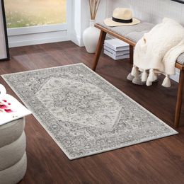Teppich LIVABLISS "MENDOZA", grau, B:80cm H:8mm L:150cm, Kunstfaser, Teppiche, Teppich, Vintage Orientteppich, Kurzflor Boho Wohnzimmerteppich, L&auml;ufer