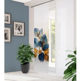 Schiebegardine HOME IN GREEN "THALIN" Gr. 1, blau, B:60cm H:245cm, Polyester, Gardinen, Bambusoptik, recycelt, Digitaldruck