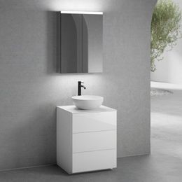 neoro n50 Unterschrank B: 60 cm mit 3 Ausz&uuml;gen, Waschtisch &Oslash; 40 cm wei&szlig; matt, mit Spiegelschrank f&uuml;r die Schweiz,,