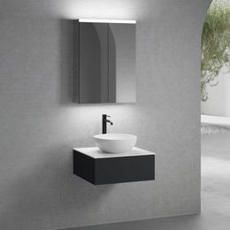 neoro n50 Unterschrank B: 60 cm mit 1 Auszug, Waschtisch &Oslash; 45 cm wei&szlig; matt, mit Spiegelschrank f&uuml;r die Schweiz,, BN0106WM+BN0411BM+BN0401WH+BN0485MI,