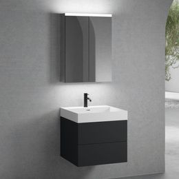 neoro n50 Unterschrank B: 60 cm mit 2 Ausz&uuml;gen, Waschtisch mit 1 Hahnloch wei&szlig; matt, mit Spiegelschrank f&uuml;r die Schweiz,, BN0137WM+BN0421BM+BN0485MI,