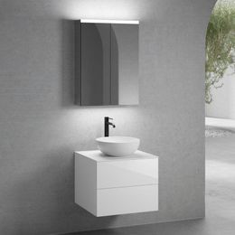 neoro n50 Unterschrank B: 60 cm mit 2 Ausz&uuml;gen, Waschtisch &Oslash; 40 cm wei&szlig; matt, mit Spiegelschrank f&uuml;r die Schweiz,,
