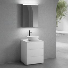 neoro n50 Unterschrank B: 60 cm mit 3 Ausz&uuml;gen, Waschtisch &Oslash; 40 cm wei&szlig; matt, mit Spiegelschrank f&uuml;r die Schweiz,,