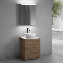 neoro n50 Unterschrank B: 60 cm mit 3 Ausz&uuml;gen, Waschtisch &Oslash; 45 cm wei&szlig; matt, mit Spiegelschrank f&uuml;r die Schweiz,,