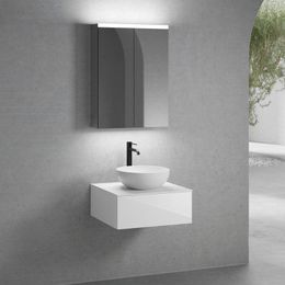 neoro n50 Unterschrank B: 60 cm mit 1 Auszug, Waschtisch &Oslash; 40 cm wei&szlig; matt, mit Spiegelschrank f&uuml;r die Schweiz,, BN0064WM+BN0411WH+BN0401WM+BN0485MI,