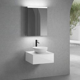 neoro n50 Unterschrank B: 60 cm mit 1 Auszug, Waschtisch &Oslash; 40 cm wei&szlig; matt, mit Spiegelschrank f&uuml;r die Schweiz,, BN0064WM+BN0411WH+BN0401WH+BN0485MI,