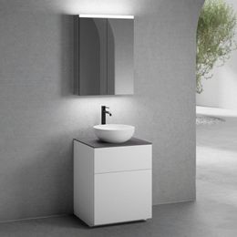 neoro n50 Unterschrank B: 60 cm mit 2 Ausz&uuml;gen, Waschtisch &Oslash; 45 cm wei&szlig; matt, mit Spiegelschrank f&uuml;r die Schweiz,,
