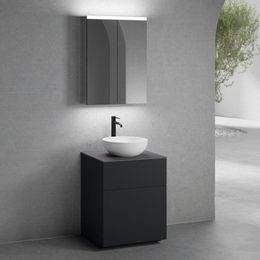 neoro n50 Unterschrank B: 60 cm mit 2 Ausz&uuml;gen, Waschtisch &Oslash; 40 cm wei&szlig; matt, mit Spiegelschrank f&uuml;r die Schweiz,,