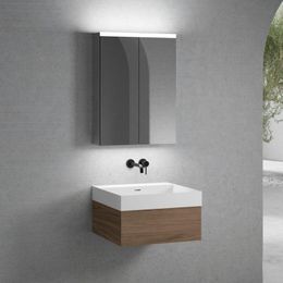 neoro n50 Unterschrank B: 60 cm mit 1 Auszug, Waschtisch ohne Hahnloch wei&szlig; matt, mit Spiegelschrank f&uuml;r die Schweiz,, BN0133WM+BN0411WL+BN0485MI,
