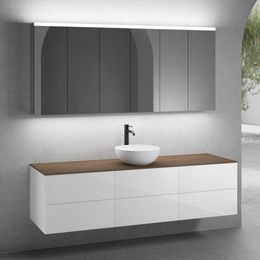 neoro n50 M&ouml;belanlage B: 180 cm mit 6 Ausz&uuml;gen, Waschtisch &Oslash; 45 cm wei&szlig; matt, mit Spiegelschrank f&uuml;r die Schweiz,,