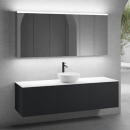 neoro n50 M&ouml;belanlage B: 180 cm mit 3 Ausz&uuml;gen, Waschtisch &Oslash; 45 cm wei&szlig; matt, mit Spiegelschrank f&uuml;r die Schweiz,,