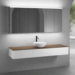 neoro n50 M&ouml;belanlage B: 180 cm mit 3 Ausz&uuml;gen, Waschtisch &Oslash; 45 cm wei&szlig; matt, mit Spiegelschrank f&uuml;r die Schweiz,,