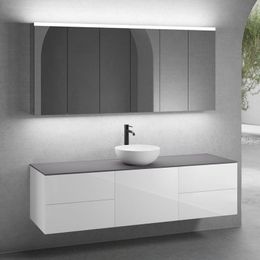 neoro n50 M&ouml;belanlage B: 180 cm mit 5 Ausz&uuml;gen, Waschtisch &Oslash; 45 cm wei&szlig; matt, mit Spiegelschrank f&uuml;r die Schweiz,,