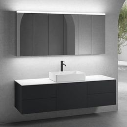 neoro n50 M&ouml;belanlage B: 180 cm mit 5 Ausz&uuml;gen, Waschtisch B: 58 cm wei&szlig; matt, mit Spiegelschrank f&uuml;r die Schweiz,,