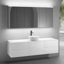 neoro n50 M&ouml;belanlage B: 180 cm mit 5 Ausz&uuml;gen, Waschtisch &Oslash; 40 cm wei&szlig; matt, mit Spiegelschrank f&uuml;r die Schweiz,,