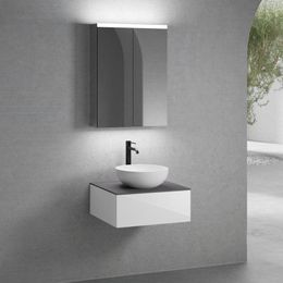 neoro n50 Unterschrank B: 60 cm mit 1 Auszug, Waschtisch &Oslash; 45 cm wei&szlig; matt, mit Spiegelschrank f&uuml;r die Schweiz,, BN0106WM+BN0411WH+BN0401GR+BN0485MI,