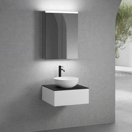 neoro n50 Unterschrank B: 60 cm mit 1 Auszug, Waschtisch &Oslash; 40 cm wei&szlig; matt, mit Spiegelschrank f&uuml;r die Schweiz,, BN0064WM+BN0411WM+BN0401BM+BN0485MI,