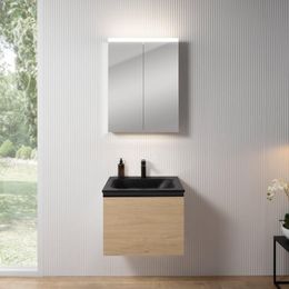 rivea Dia Unterschrank B: 61 cm mit 1 Auszug, Waschtisch mit 1 Hahnloch schwarz matt, mit n50 Spiegelschrank f&uuml;r die Schweiz,,