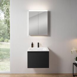 rivea Dia Unterschrank B: 61 cm mit 1 Auszug, Waschtisch mit 1 Hahnloch wei&szlig;, mit n50 Spiegelschrank f&uuml;r die Schweiz,, BR0036BM+BR0048WH+BN0485MI,