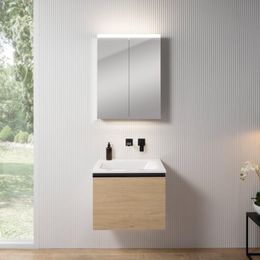 rivea Dia Unterschrank B: 61 cm mit 1 Auszug, Waschtisch ohne Hahnloch wei&szlig;, mit n50 Spiegelschrank f&uuml;r die Schweiz,, BR0036SO+BR0053WH+BN0485MI,