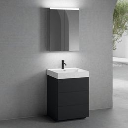 neoro n50 Unterschrank B: 60 cm mit 3 Ausz&uuml;gen, Waschtisch mit 1 Hahnloch wei&szlig; matt, mit Spiegelschrank f&uuml;r die Schweiz,, BN0137WM+BN0451BM+BN0485MI,