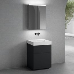 neoro n50 Unterschrank B: 60 cm mit 2 Ausz&uuml;gen, Waschtisch ohne Hahnloch wei&szlig; matt, mit Spiegelschrank f&uuml;r die Schweiz,, BN0133WM+BN0441BM+BN0485MI,