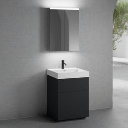 neoro n50 Unterschrank B: 60 cm mit 2 Ausz&uuml;gen, Waschtisch mit 1 Hahnloch wei&szlig; matt, mit Spiegelschrank f&uuml;r die Schweiz,, BN0137WM+BN0441BM+BN0485MI,