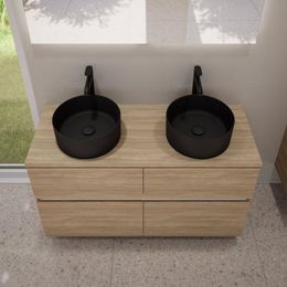 evineo ineo5 evo Unterschrank B: 120 cm mit 4 Ausz&uuml;gen, 2 ineo7 Waschtische &Oslash; 36 cm schwarz matt,, BE0960OA+BE0965OA+2#BE0942BM,