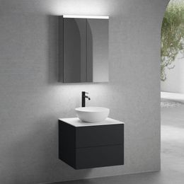 neoro n50 Unterschrank B: 60 cm mit 2 Ausz&uuml;gen, Waschtisch &Oslash; 40 cm wei&szlig; matt, mit Spiegelschrank f&uuml;r die Schweiz,,