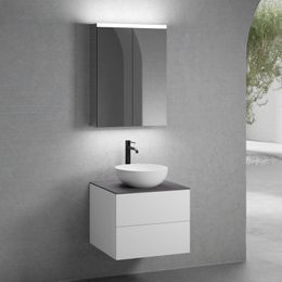 neoro n50 Unterschrank B: 60 cm mit 2 Ausz&uuml;gen, Waschtisch &Oslash; 45 cm wei&szlig; matt, mit Spiegelschrank f&uuml;r die Schweiz,,